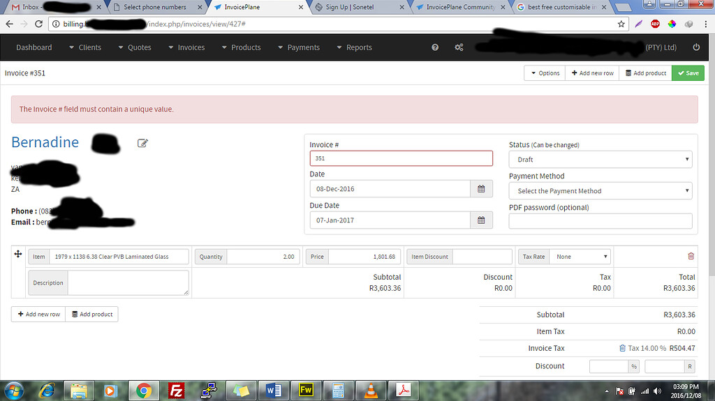 The Invoice # field must contain a unique value - Support - InvoicePlane Community Forums